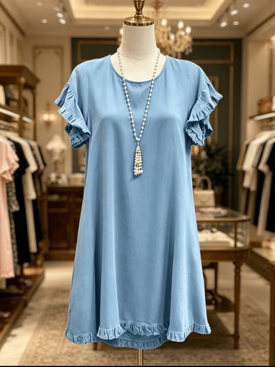 Dresses | Light Blue Ruffle Sleeve Swing Dress | Poshmark